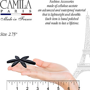 Camila Paris CP2875 French Hair Barrette Clip for Girls Flower, Black, Automatic Clasp Strong Hold Grip Hair Clips for Women, No Slip and Durable Styling Girls Hair Accessories, Made in France