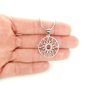 ANGIEHAIE Necklace, 20" Snake Chain with 12 Point Star Charm Pendant Hellenic Greek Magic Twelve Symbol, Pure 304 Stainless Steel