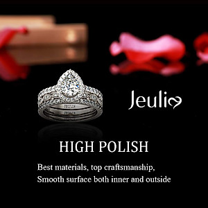 Jeulia Halo Pear Cut Ring Set CZ Heart Shape Engagement Ring for Women Sterling Silver White Diamond Bridal Set Promise Anniversary rings with Jewelry Gift Box (7.5)