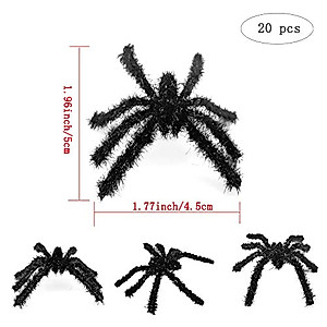 20 PCS Black Realistic Hairy Small Plastic Fake Spiders Scary Joke Prank Toy for Party Favors Creepy Halloween Decoration by Baryuefull