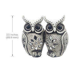 Rockin Owl Figurine Couple Set Cute Statue, Unique 2 White Owls Together - Nice Decoration for Home Office, White/Black