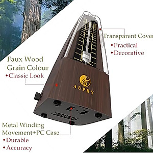 AUPHY Mechanical Metronome with Accent Bell, Classic Shape, Accurate Beat, Multiple Beat Modes, Suitable for Piano Guitar Drums Violin Saxophone etc（Wood Grain）