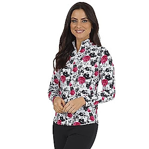 IBKUL Women's Xenia Long Sleeve Zip Mock Golf Top Red M