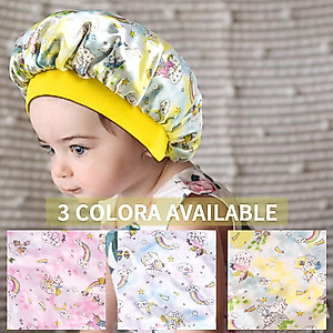 3 Pieces Kids Unicorn Satin Bonnet Wide Elastic Band Sleeping Cap Soft Silk Double Layer Night Hair Hats for Teens Toddler Child Baby