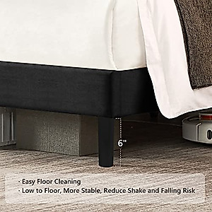 Flolinda King Size Platform Bed Frame with Velvet Upholstered Headboard and Wooden Slats Support, Fully Upholstered Mattress Foundation/No Box Spring Needed/Easy Assembly, Black