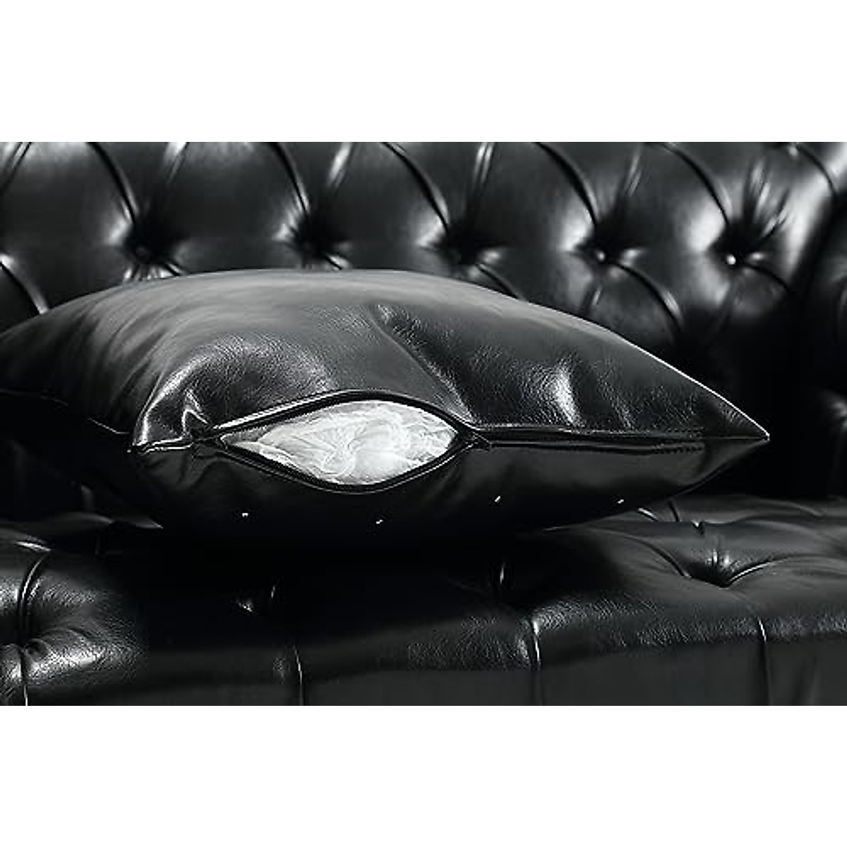 Morden Fort Chesterfield Sofa Faux Leather Loveseat, Luxurious 69" W Tufted Upholstered Loveseat Faux Leather Couch Furniture with Pillows, Wooden Leg for Living Room, Bedroom (Black)