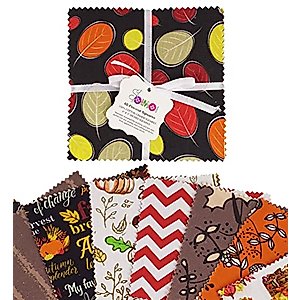 Soimoi Autumn Fall Theme Print Precut 5-inch Cotton Fabric Quilting Squares Charm Pack DIY Patchwork Sewing Craft- Multicolor