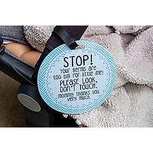 Three Little Tots Two Pack - Blue Boy No Touching Baby Car Seat and Stroller Signs - CPSIA Safety Tested