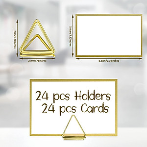24 Pieces Triangle Shape Table Place Cards Holder Sturdy Place Card Holder with 24 Pieces Beautiful Escort Cards with Foil Border Wedding Name Cards for Table Place Card for Weddings (Gold)