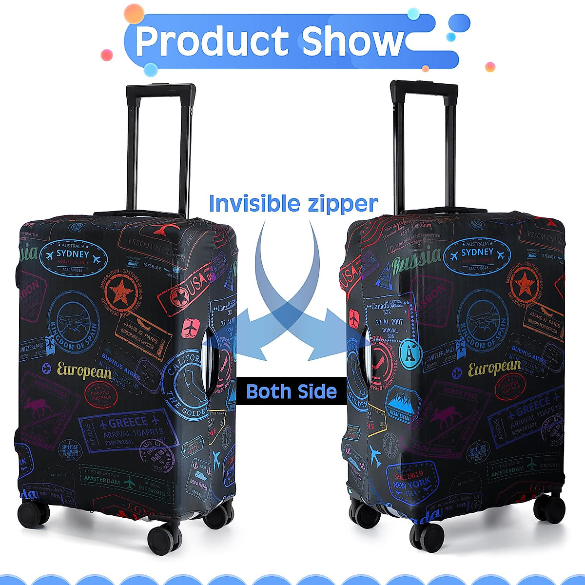 Sherr 3 Pieces Travel Luggage Cover Suitcase Protector Anti Scratch Suitcase Washable Baggage Covers(Vintage Theme,S/Medium/L)