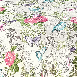 Newbridge Victoria Easter Pastel Rose Floral Vinyl Flannel Backed Tablecloth - Roses and Butterfly Spring French Country Print Vinyl Tablecloth with Flannel Backing, 60” x 102” Oblong/Rectangle