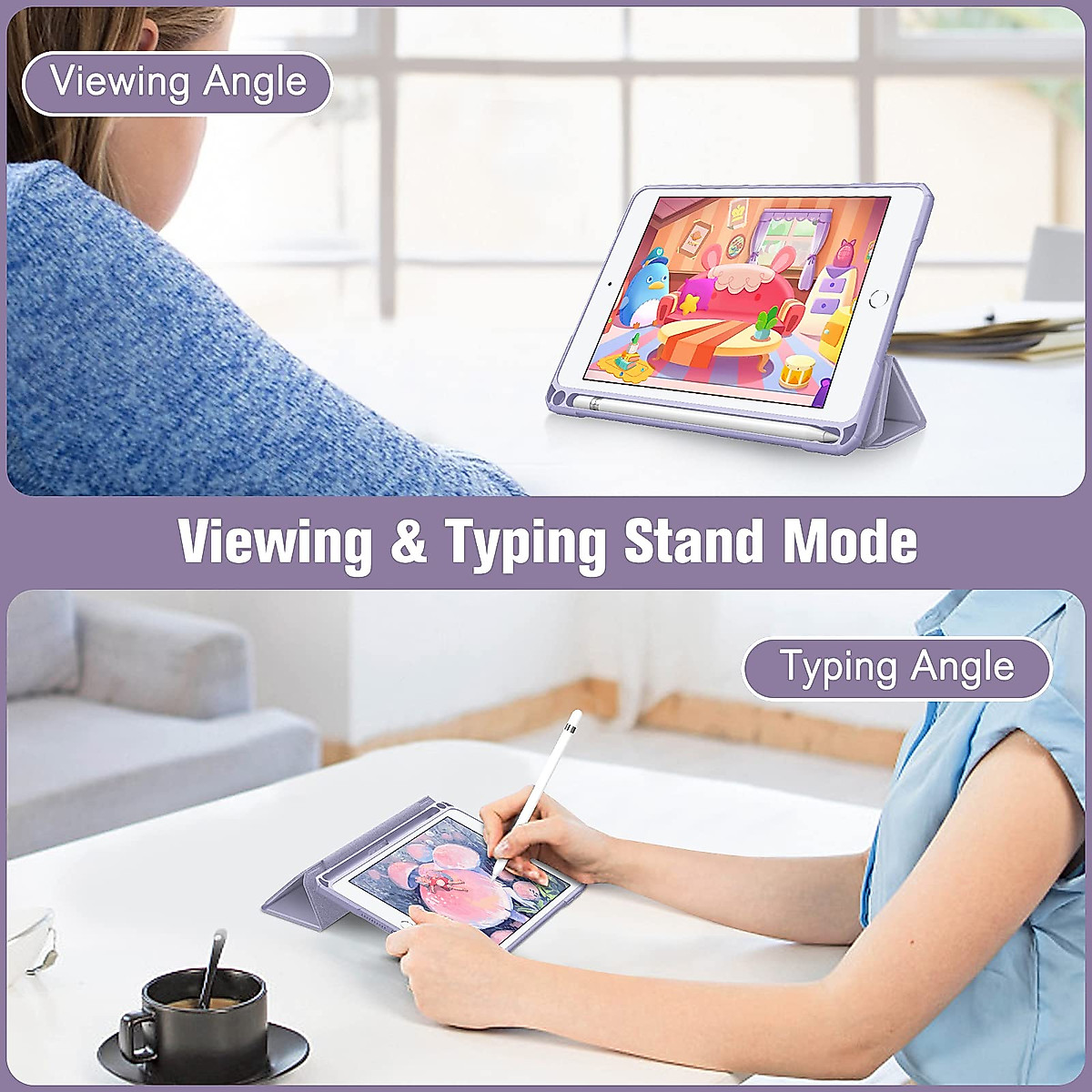 Fintie Hybrid Slim Case for iPad Mini 5th Generation 2019 / iPad Mini 4 (7.9 Inch) - [Built-in Pencil Holder] Shockproof Cover with Clear Transparent Back Shell, Lilac Purple