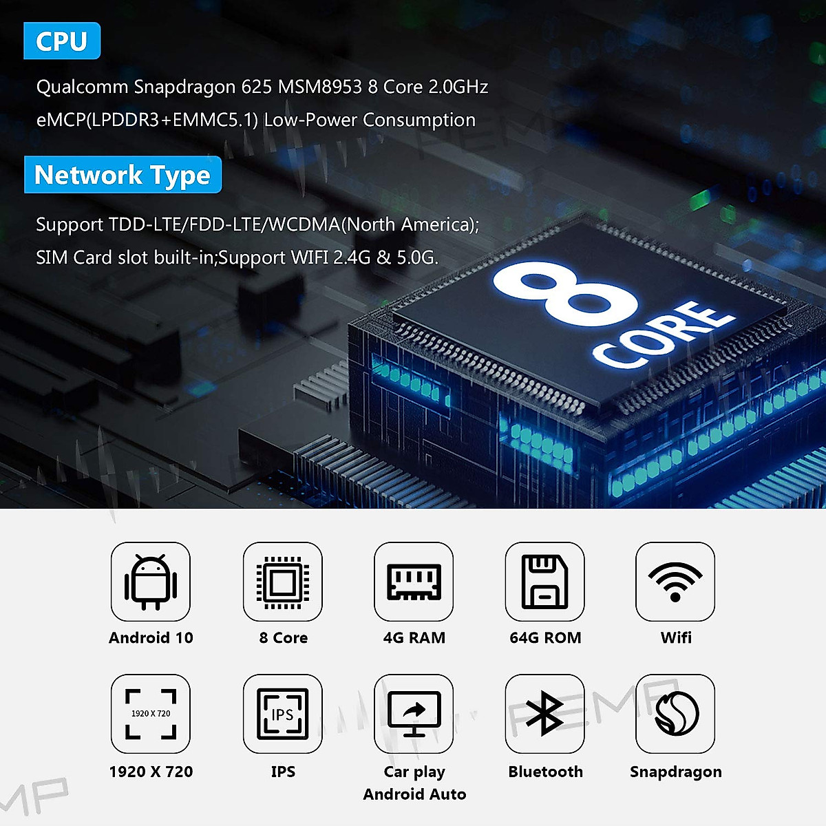 PEMP for BMW F30 F48 F39 NBT EVO Android 13 10.25" 1920x720 Screen, Qualcomm 8core 4G+64GB CarPlay Android Auto Monitor, for BMW 3 Series X1 X2 (2017-2019) NBT EVO ID6