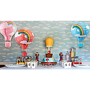 Hanging Rainbow Hot Air Balloon Paper Lanterns Set Party Decoration Birthday Wedding Christmas Party Decor Gift, 12 inch, Pack of 6 Pieces