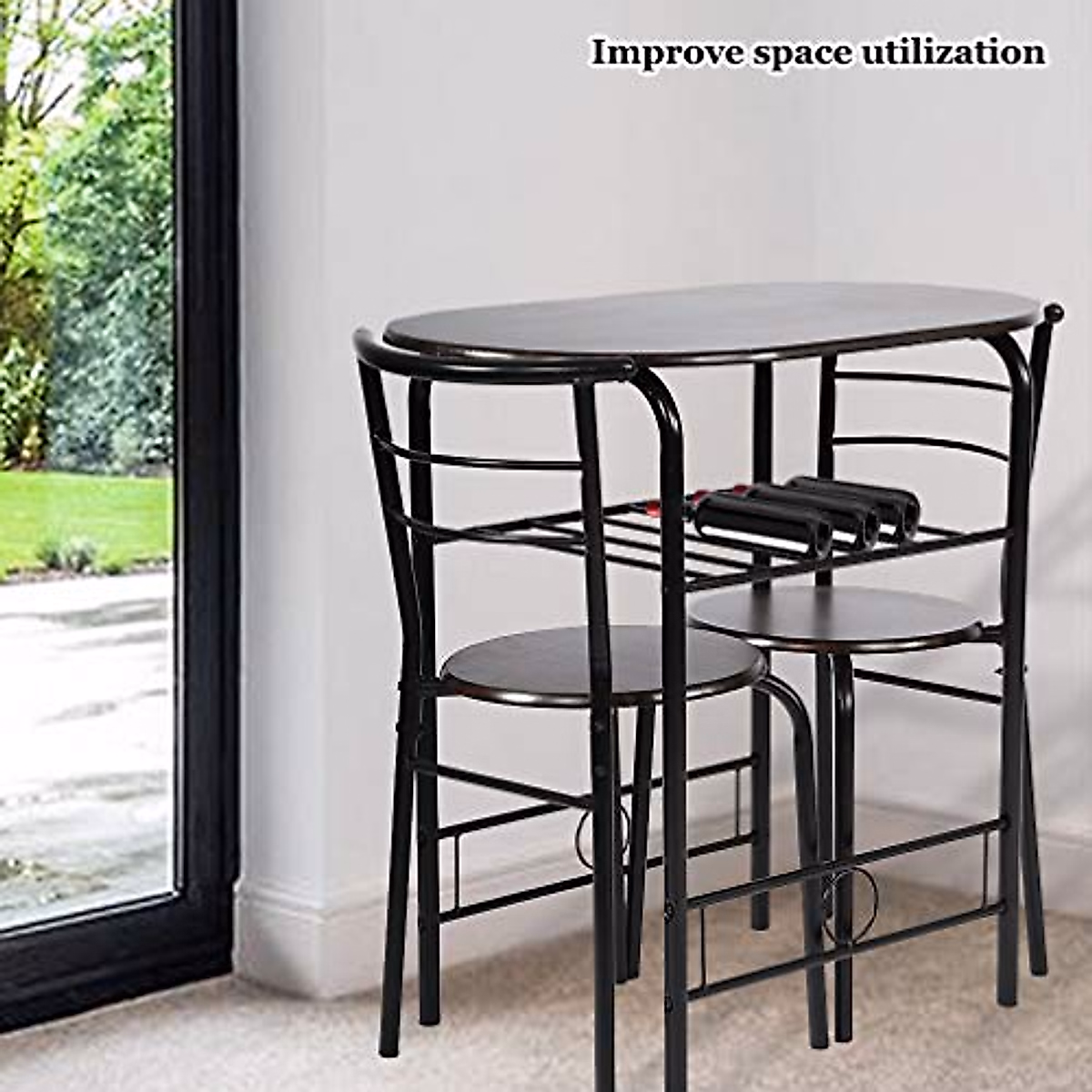 Dining Kitchen Table Dining Set，3 Piece Metal Frame Bar Breakfast Dining Room Table Set Table and Chair with 2 Chairs