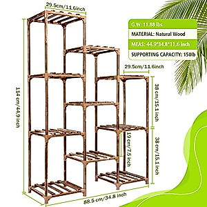 cfmour Plant Stand Indoor Outdoor, 10 Tire Tall Large Wood Plant Shelf Multi Tier Flower Stands,Garden Shelves Wooden Plant Display Holder Rack for Living Room Corner Balcony Office Lawn Patio