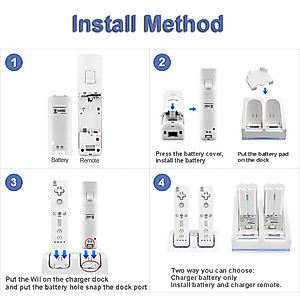 Wii Remote Charger, 2 in 1 Charging Station Charger Dock with 2 Pack 2800mAh Rechargeable Battery Fit for Wii/Wii U Remote Controller