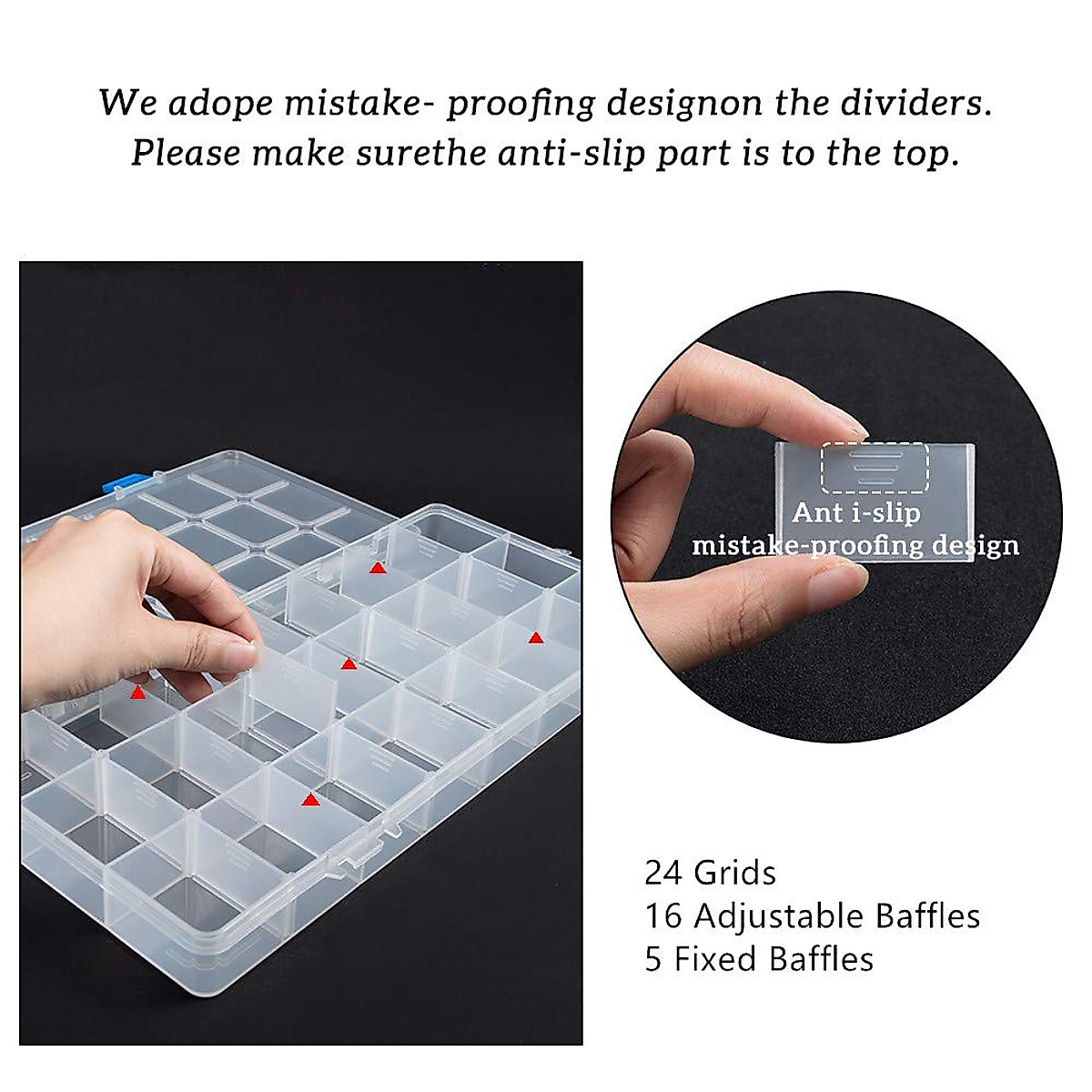 BENECREAT 3 Packs 24 Grids Large Transparent Plastic Storage Box Organizer with Adjustable Dividers for Beads, Jewelry and Other Craft Accessories - 12.8x6.2x1.2 Inches