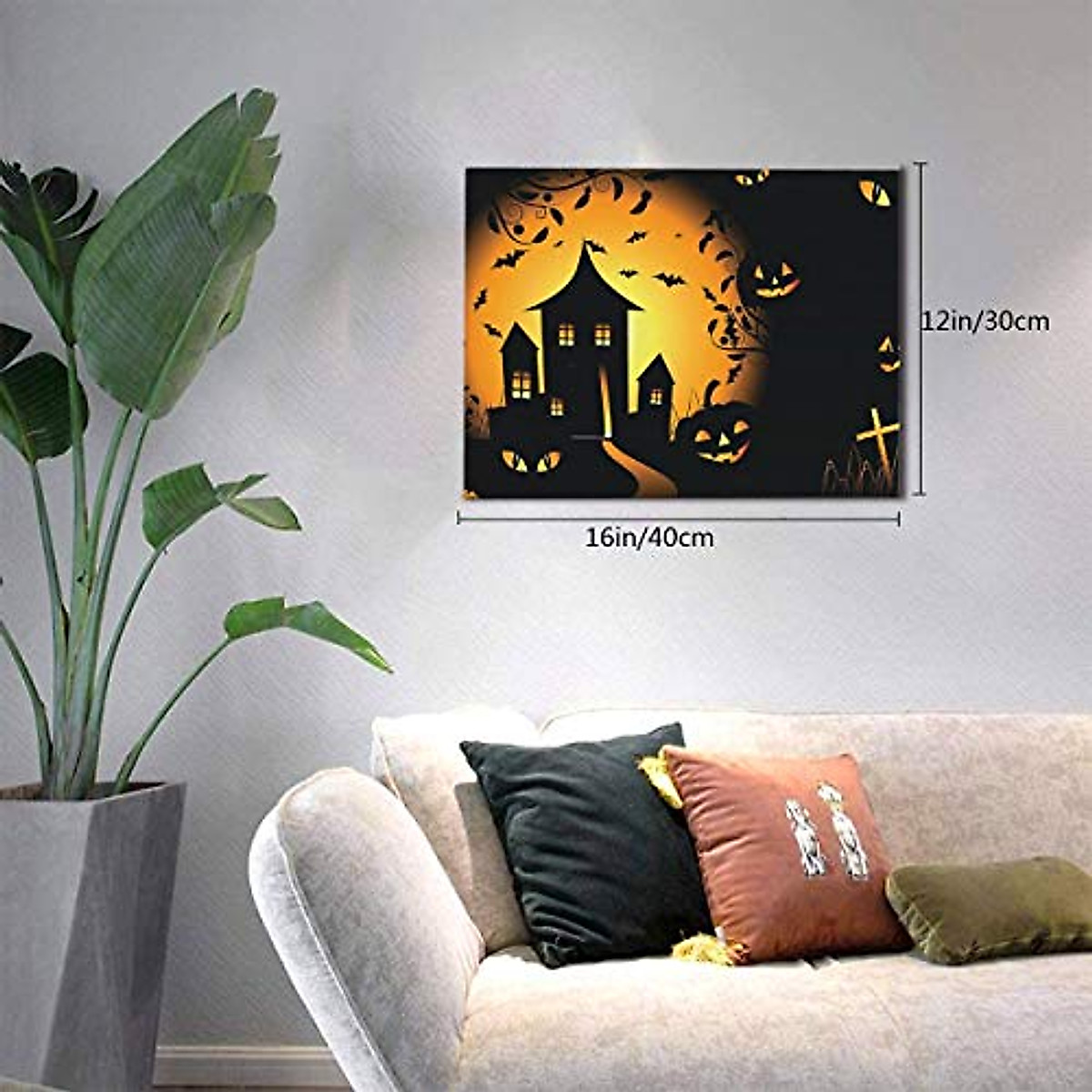 MSGUIDE Wall Art Canvas Halloween Haunted House Decorative Painting for Living Room Bedroom Office (16 Inch X 12 Inch X 1 Panel)