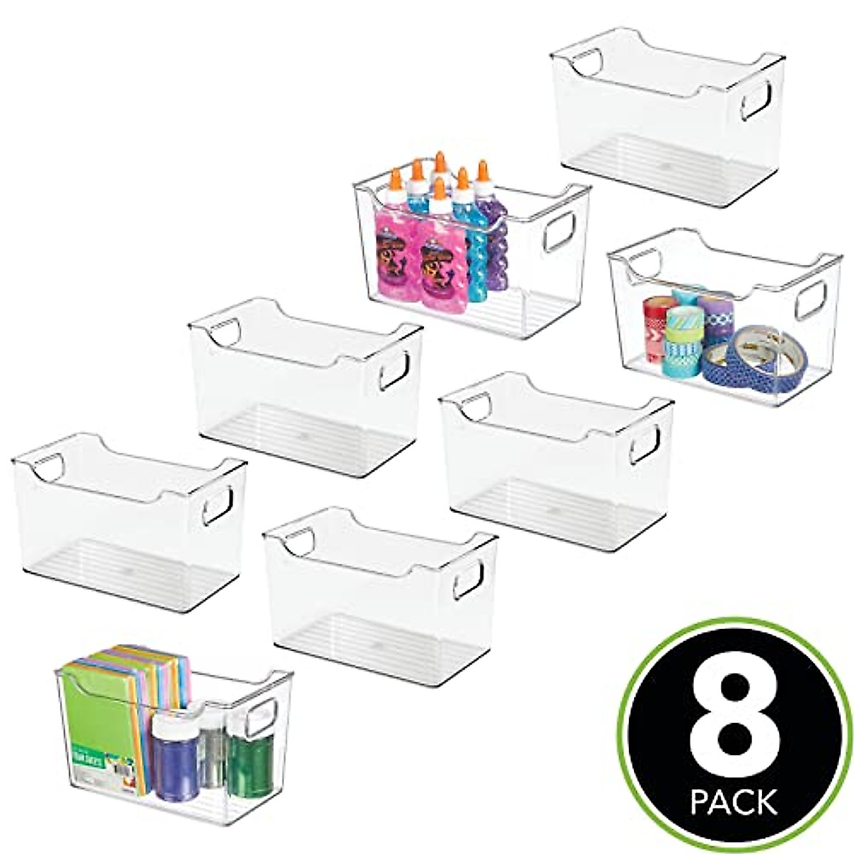 mDesign Deep Plastic Storage Organizer Bin, Craft Room Organization for Classroom, Studio, Shelves, and Closet - Storage for Sewing, Art Supplies, Yarn, and Tools - Ligne Collection - 8 Pack - Clear