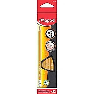 Maped Essentials Triangular Graphite #2 Pencils, Pack of 12 (851779ZT)
