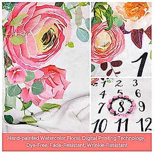 Baby Monthly Milestone Blanket Girl - Floral Newborn Month Blanket Personalized Shower Gift Soft Plush Fleece Photography Background Photo Prop Large Flower Blanket with Wreath Headband