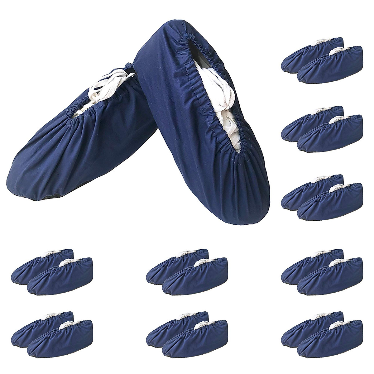 Anmerl 10 Pairs Shoe & Boot Covers, Durable Cotton Breathable Reusable Shoe Covers, Non-Slip Washable Dust Foot & Shoe Covers for Indoors Contractors Workers Shoeless Home (ExtraLarge - Navy Blue)