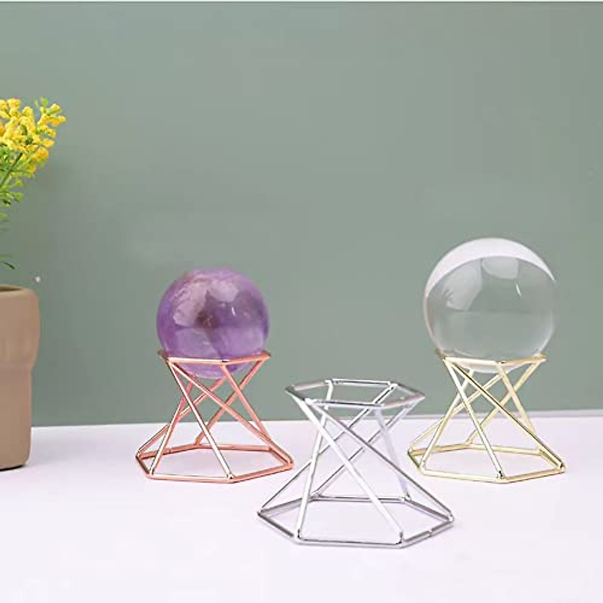Ainvhh 3 PCS Hexagon Metal Display Stand Mystical Quartz Ball Photography Props FengShui Divination Spheres Decorative Glass Ball Base