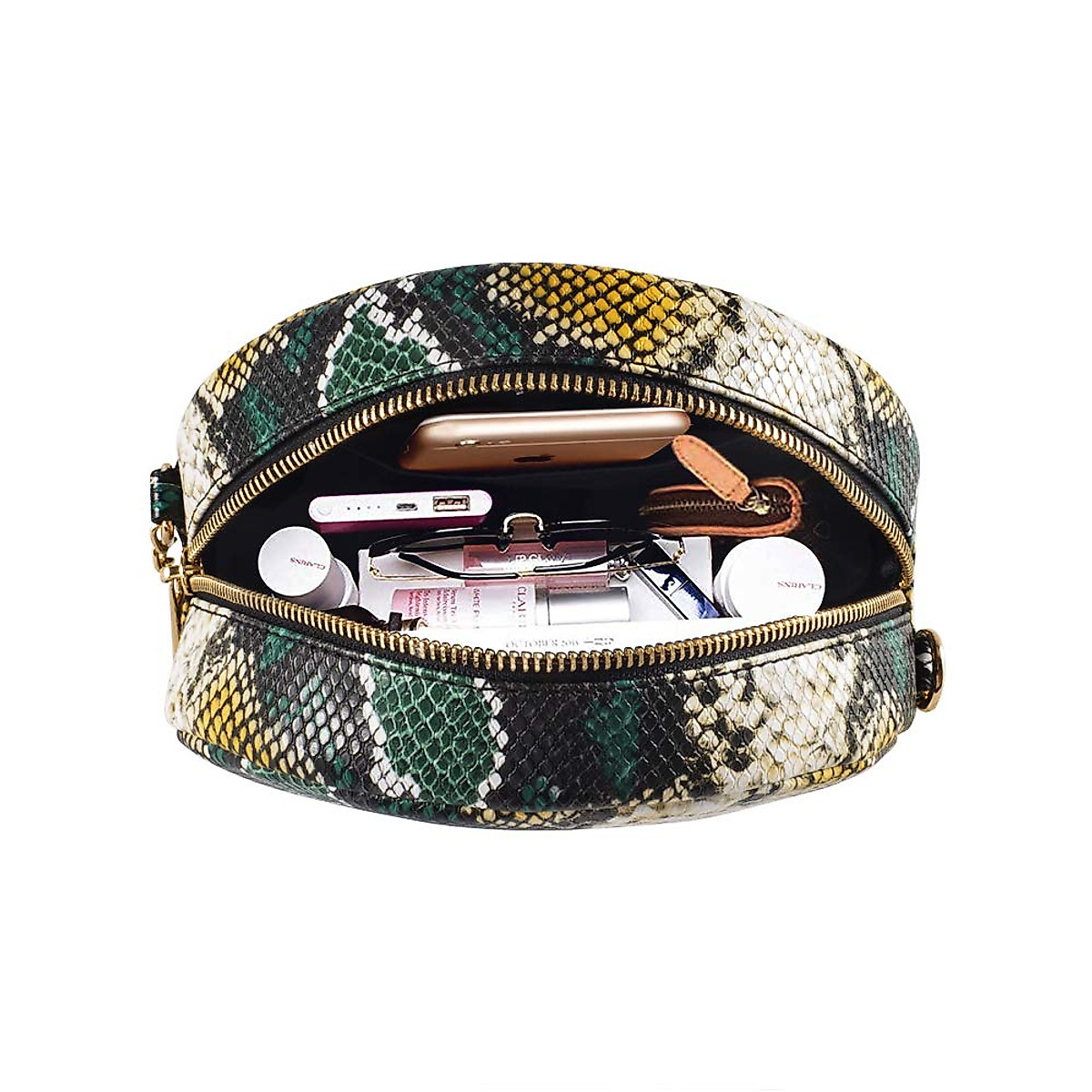 OLIVIABYKY Round Crossbody Bag Snakeskin Shoulder Bag with Chain Strap for Women,Fashion Circle Snakeskin Cellphone Purses Green Mini
