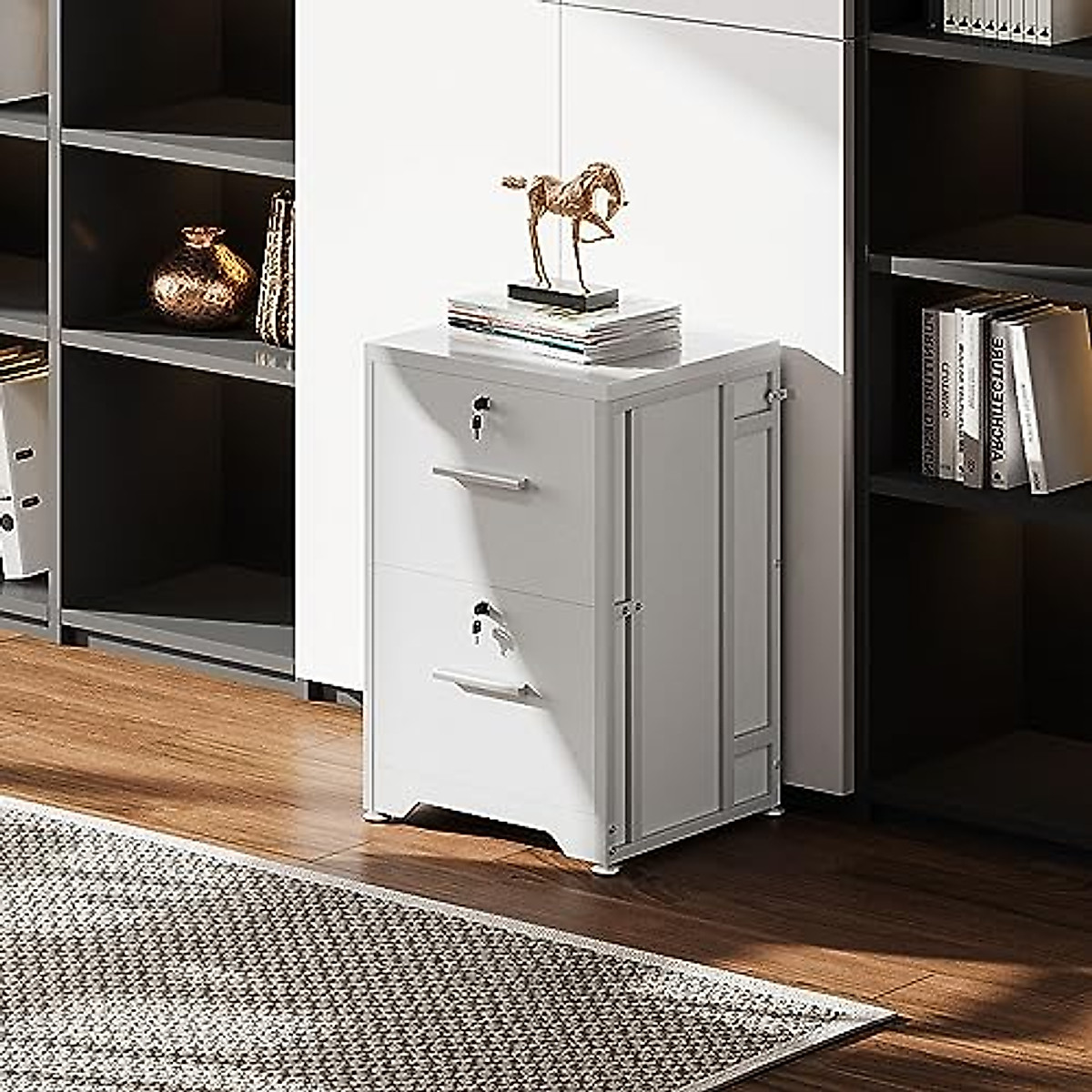 AODK File Cabinet Fully Assembled Filing Cabinet for Home Office, Small File Cabinets with Lock, Office Storage Cabinet 2 Drawer for Legal/Letter/A4 File, White