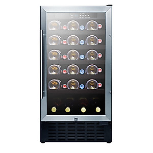 Summit SWC1840B 18"" Wine Cooler with 34 Bottle Capacity Factory Installed Lock LED Lighting Digital Thermostat Glass Door in Stainless Steel