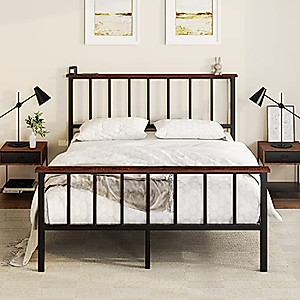 Allewie Heavy Duty Queen Size Platform Bed Frame with Headboard, Metal Slats Support Mattress Foundation, No Box Spring Needed, Under Bed for Storage, Easy Assembly, Noise-Free, Black