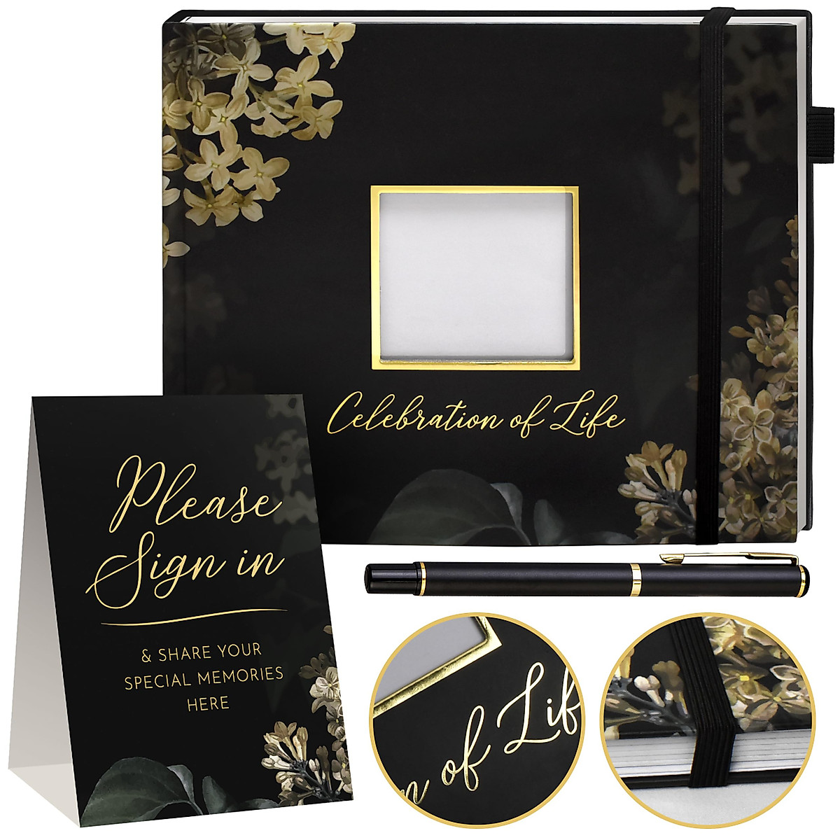Elegant Black Funeral Guest Book, 10 x 8 Inches 120 Pages Guest Book for Funeral, 360 Entries Guest Book for Funeral and Memory, Memorial Service Guest Book with Pen and Sign, Memorial Guest Book