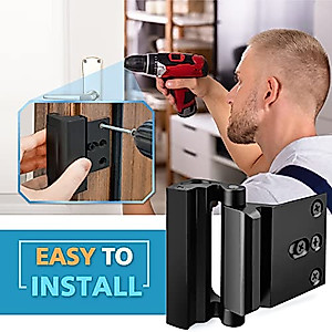 Home Security Door Lock, Upgrade Easy Open Childproof Door Reinforcement Lock with 3" Stop Withstand 800 lbs for Inward Swinging Door, Add Extra Lock to Defend Your Home Safe (Black)