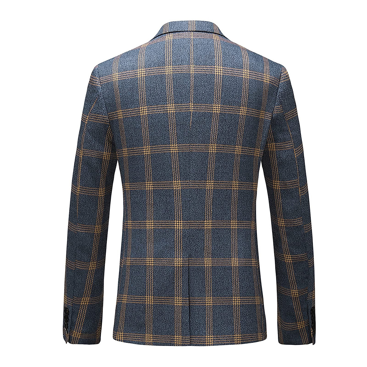 Mens Casual Plaid Blazer Jacket Slim Fit Sports Coat One Button Tuxedo Jacket for Men Yellow Blue
