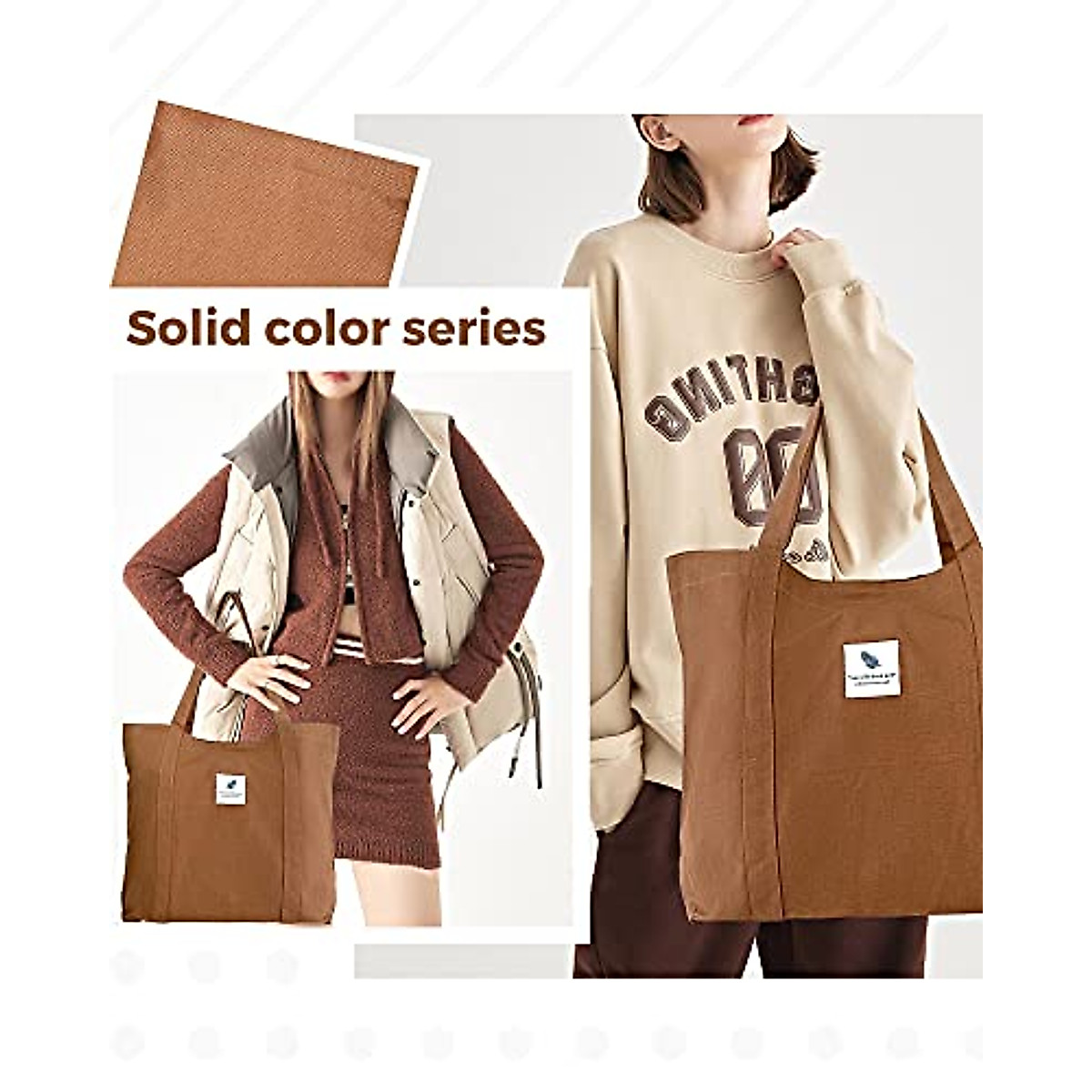 Canvas Tote Bag Aesthetic for Women, Shoulder Bag with Inner Pockets, Hobo Crossbody Handbag Casual Tote.(Coffee)
