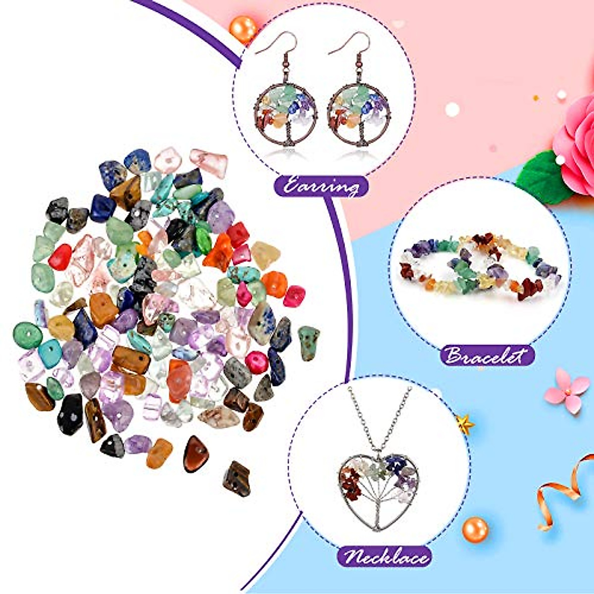 Souarts Crystal Beads Set Natural Gemstone Chips DIY Jewelry Making Kit 11 Colors Crystal Chips Jewelry Bracelet Beads Irregular Chips Stone Beads for Jewelry Making Supplies Bracelet Necklace