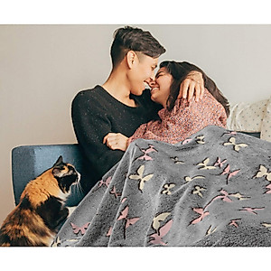 Glow in The Dark Throw Blanket,Super Soft Warm Cozy Fuzzy Plush Butterfly Pattern Blanket for Halloween Christmas Teens Kids Girls Best Friend Birthday 50 x 60 Inches