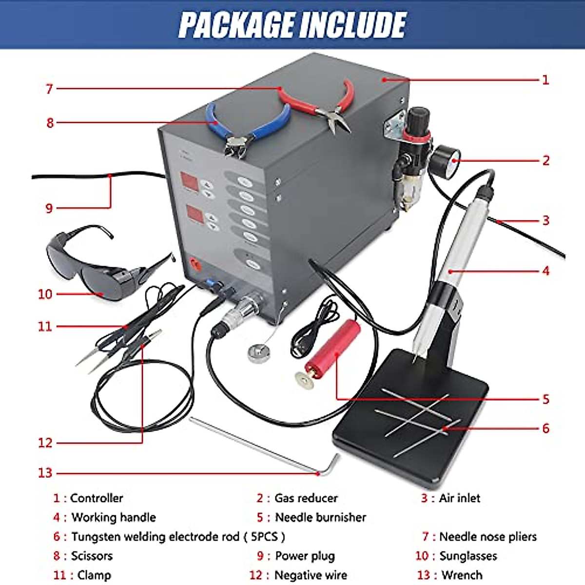 Professional Spot Welder Machine 40V Electric Welding Equipment Portable Pulse Sparkle Stud Jewelry Spot Welder Dent Repair Kit for Aluminum Gold Silver Platinum Metal Steel with Accessories