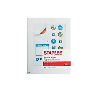 Staples Matte White Sticker Paper 8.5 X 11 (30 Sheets)