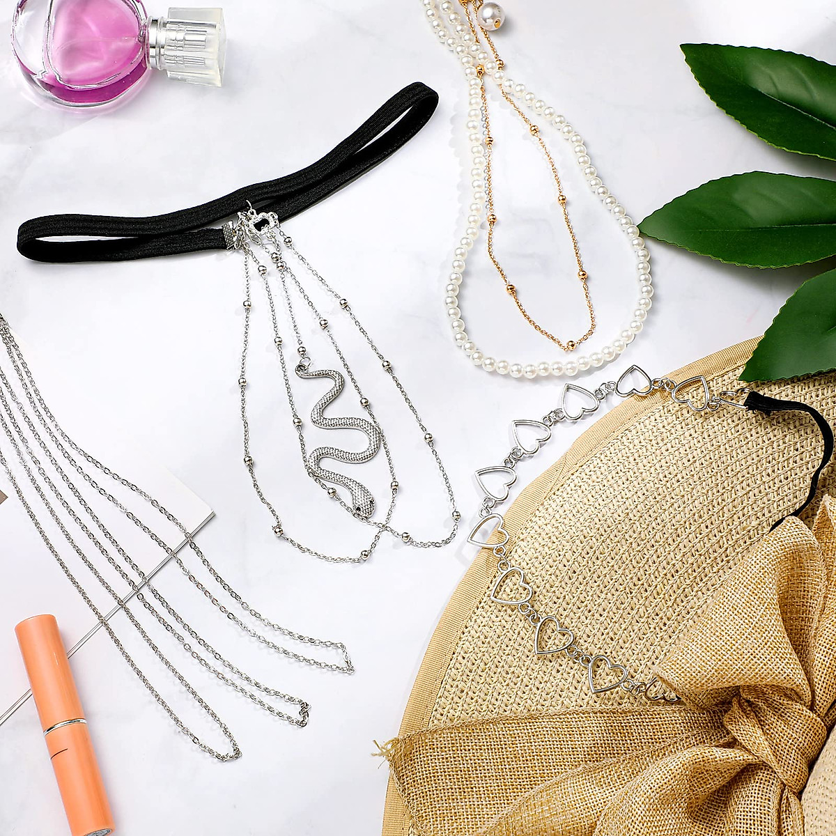 6 Pieces Crystal Leg Chain Women's Body Chains Layered Christmas Body Jewelry Party Thigh Chain Thigh Jewelry Accessories for Women Girls (Silver)