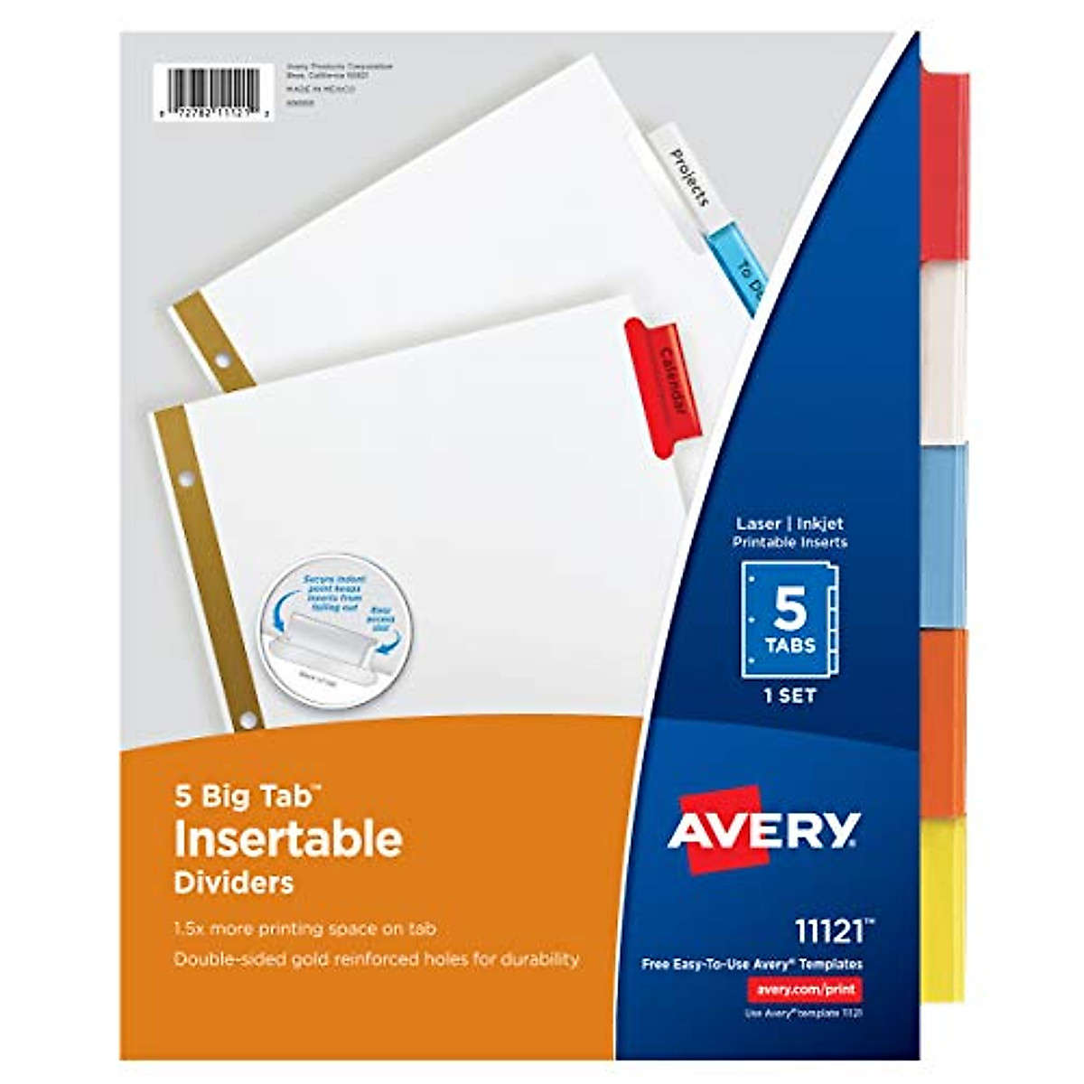 Avery Economy Showcase View Binder with 1 Inch Round Ring, White, 1 Binder (19601) & 11121 Insertable Big Tab Dividers, 5-Tab, Letter