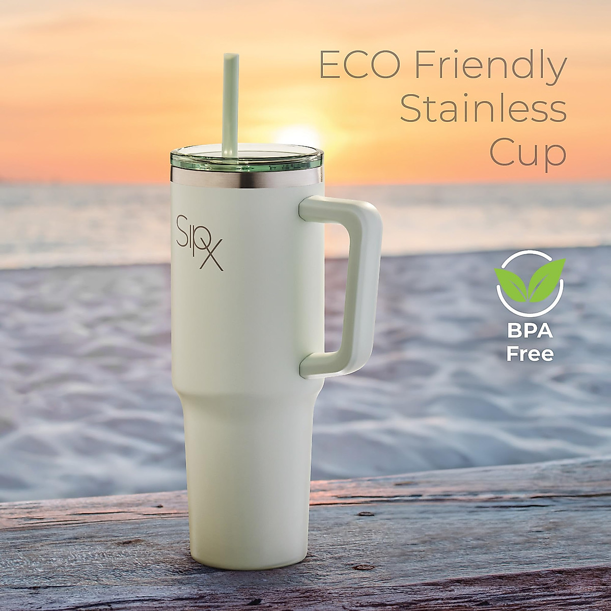 SIPX™ Insulated Tumbler With Lid And Straw, 40oz. Tumbler With Handle Keeps Cold 12 Hours, Water Bottle Thermos With Lid, BPA-Free Reusable Insulated Coffee Tumblers, Travel Mug Great For Beach Party