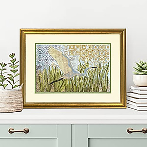 Dimensions 70-35411 Egret in Flight Counted Cross Stitch Kit for Beginners, 14" x 9", 14 Cnt. Light Blue Aida, 4pcs