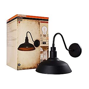 SYLVANIA Easton Sconce Vintage Light Fixture, Flush Mount, 60W A19 Filament LED Bulb Included, Dimmable, Black Finish (60062)