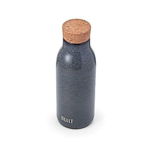 BUILT Ceramic Water Bottle with Cork Lid, 17-Ounce, Blue Reactive