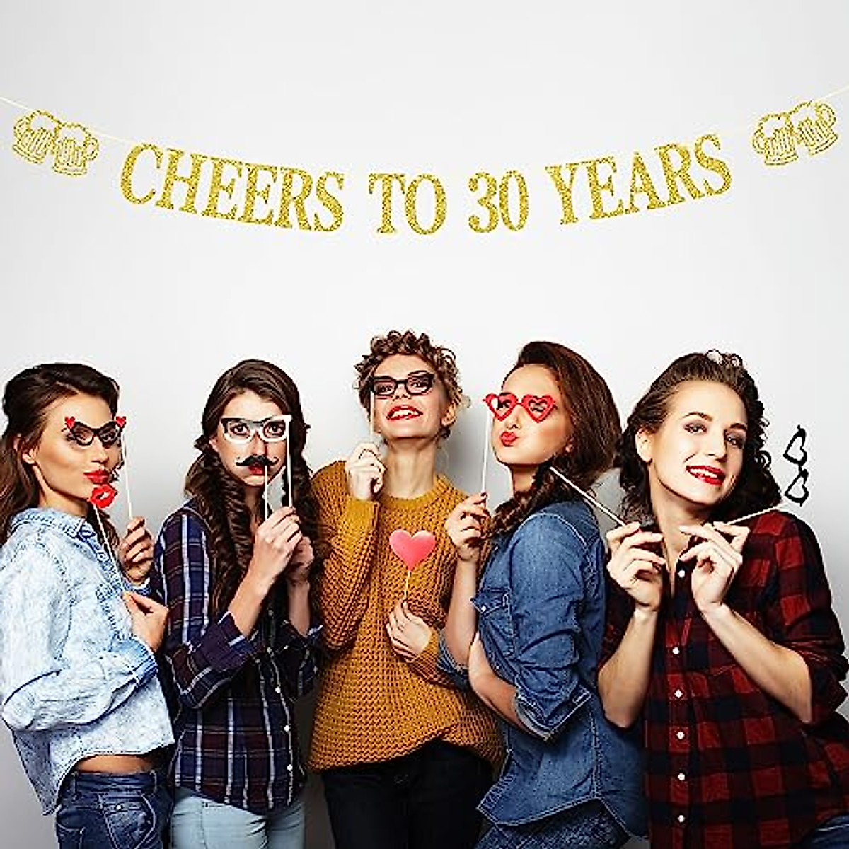 Cheers to 30 Years Banner, Cheers & Beers to 30 Years Glitter Banner, 30th Birthday/Wedding Anniversary Party Decorations Supplies Gold Glitter