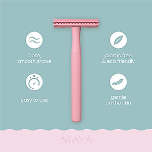 Womens Safety Razor (Pink) Metal Double Edge Razor (No Blades) Eco Friendly Ladies Shaver for Girls with Sensitive Skin