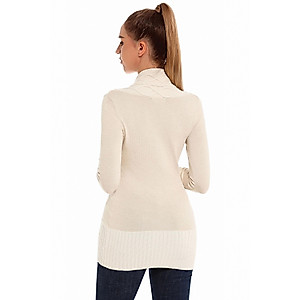 AmélieBoutik Women Crossover Cable Knit V Neck Long Sleeve Pullover Sweater (Light Beige Medium)