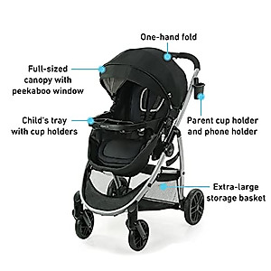 Graco Modes Pramette Stroller, Baby Stroller with True Pram Mode, Reversible Seat, One Hand Fold, Extra Storage, Child Tray, Pierce
